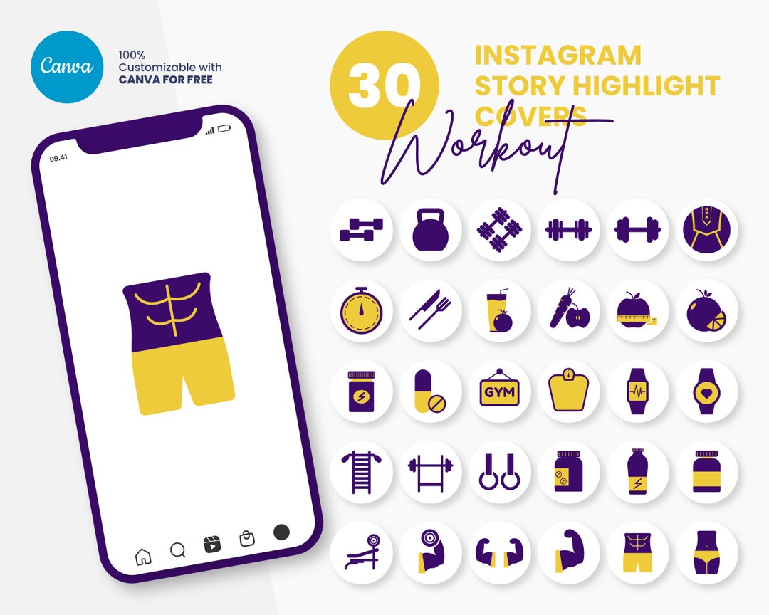 Instagram Highlight Covers for Fitness, Canva Instagram Story Highlight ...