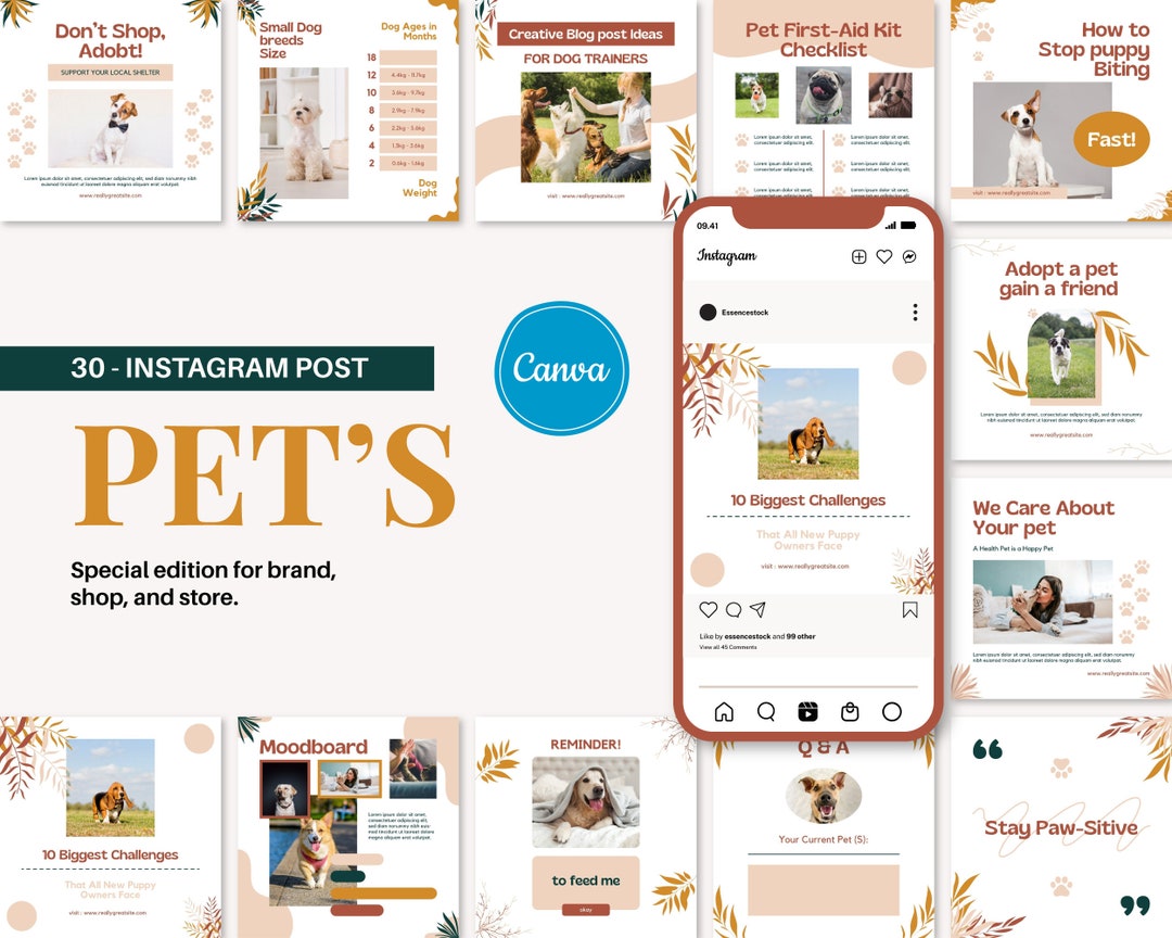 PETS INSTAGRAM TEMPLATE, Social Media Posts for Dog and Pet Business ...