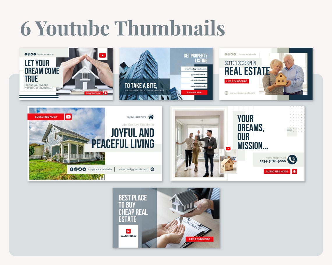 Real Estate Youtube Thumbnail Template Youtube Branding Kit - Etsy