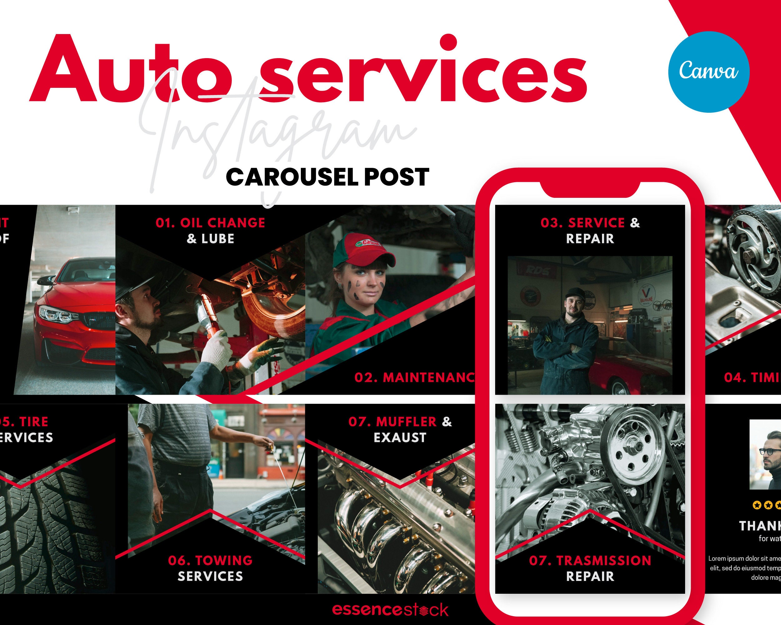 Instagram Carousel Posts for Canva, — Auto Services, Automotive, Car ...