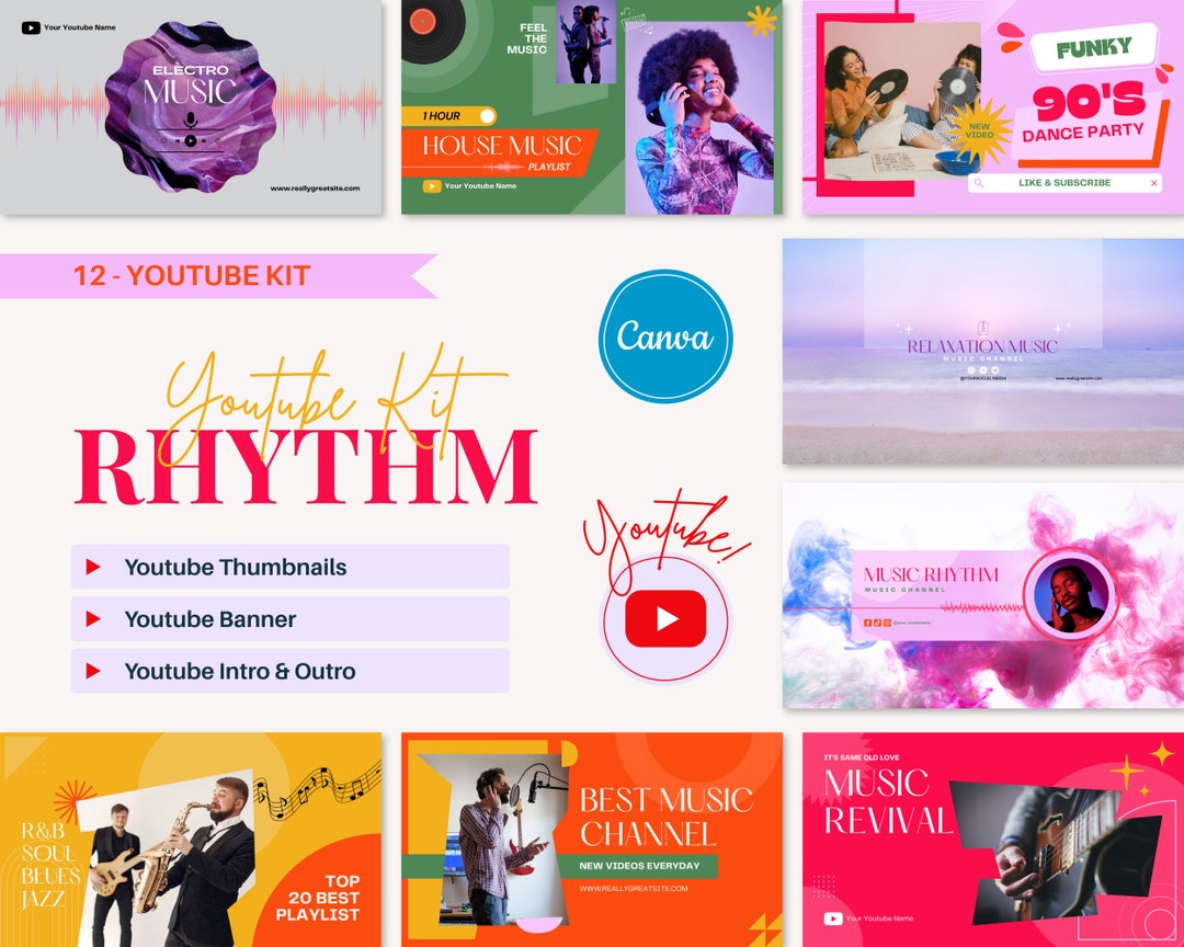 Youtube Branding Kit, Music Theme, Rainbow Colors, Personalized Youtube ...