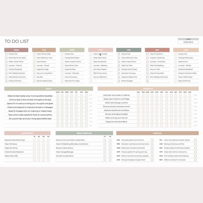 Digital To-do List Google Sheets Template Daily Weekly Monthly Annually ...