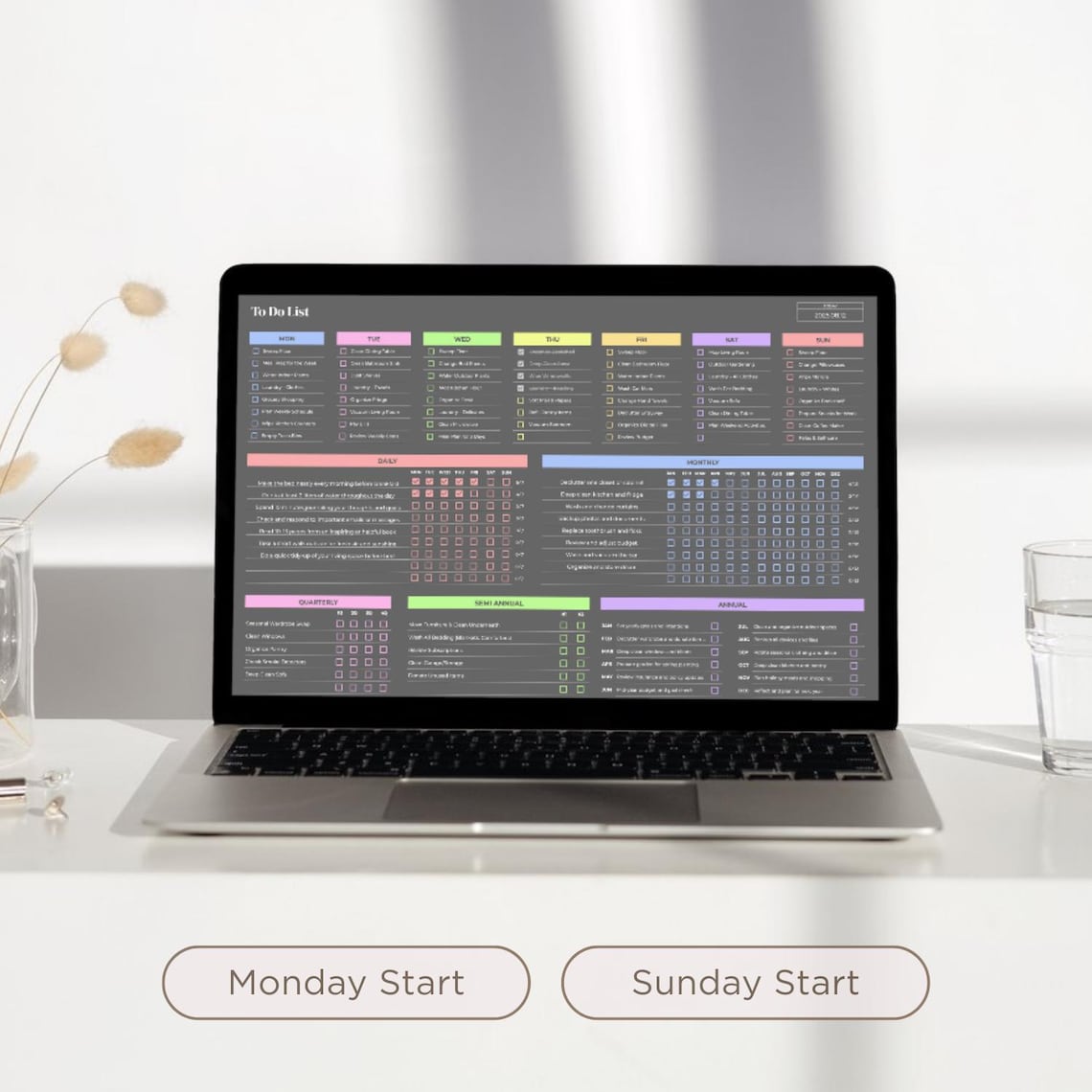 Digital To-do List Google Sheets Template Daily Weekly Monthly Annually ...
