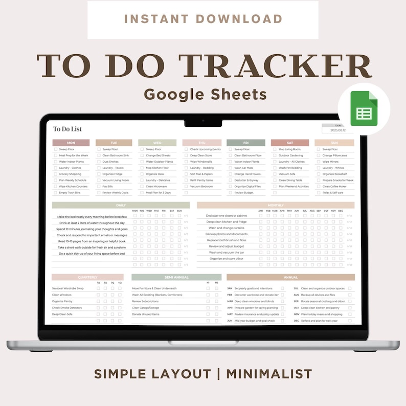 Digital To-do List Google Sheets Template Daily Weekly Monthly Annually ...