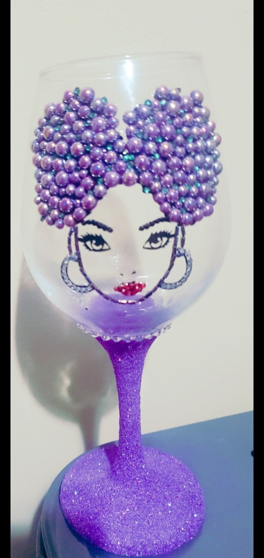 Afro Diva Wine Glass, Bling Wine Glass,, Decorated Wine Glasses ...