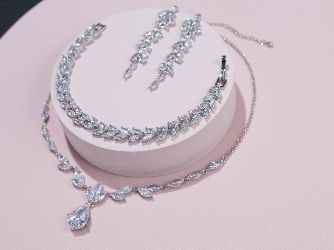 Wedding Necklace Bridal Jewelry Set for Brides Silver Bridal - Etsy