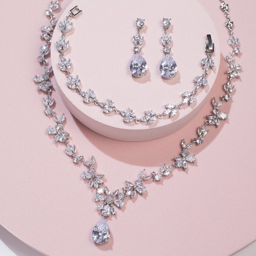 Bridal Necklace Set Silver Wedding Jewelry for Bride Silver - Etsy