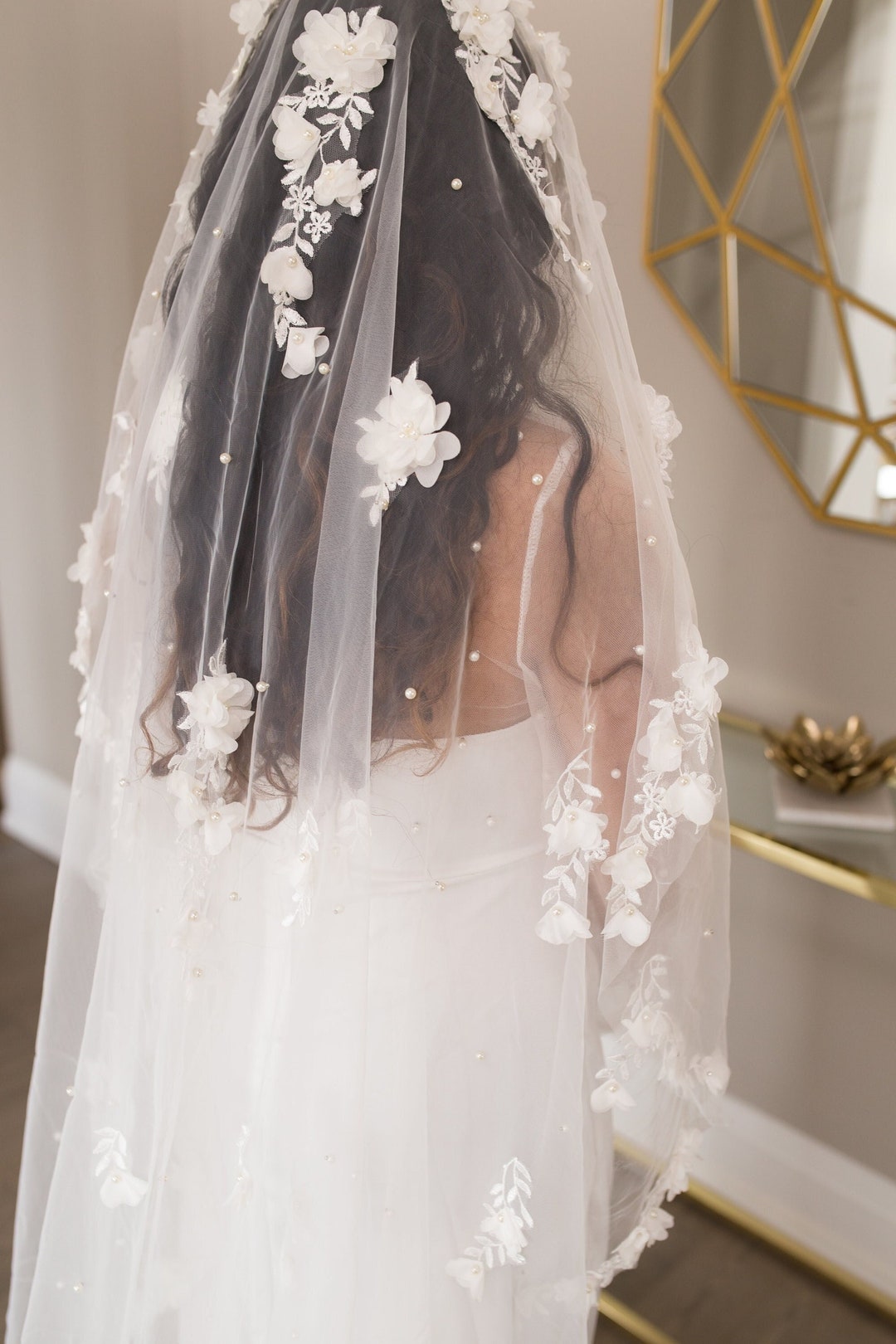 Wedding bridal veil with comb /3D Flower cathedral wedding veil ...