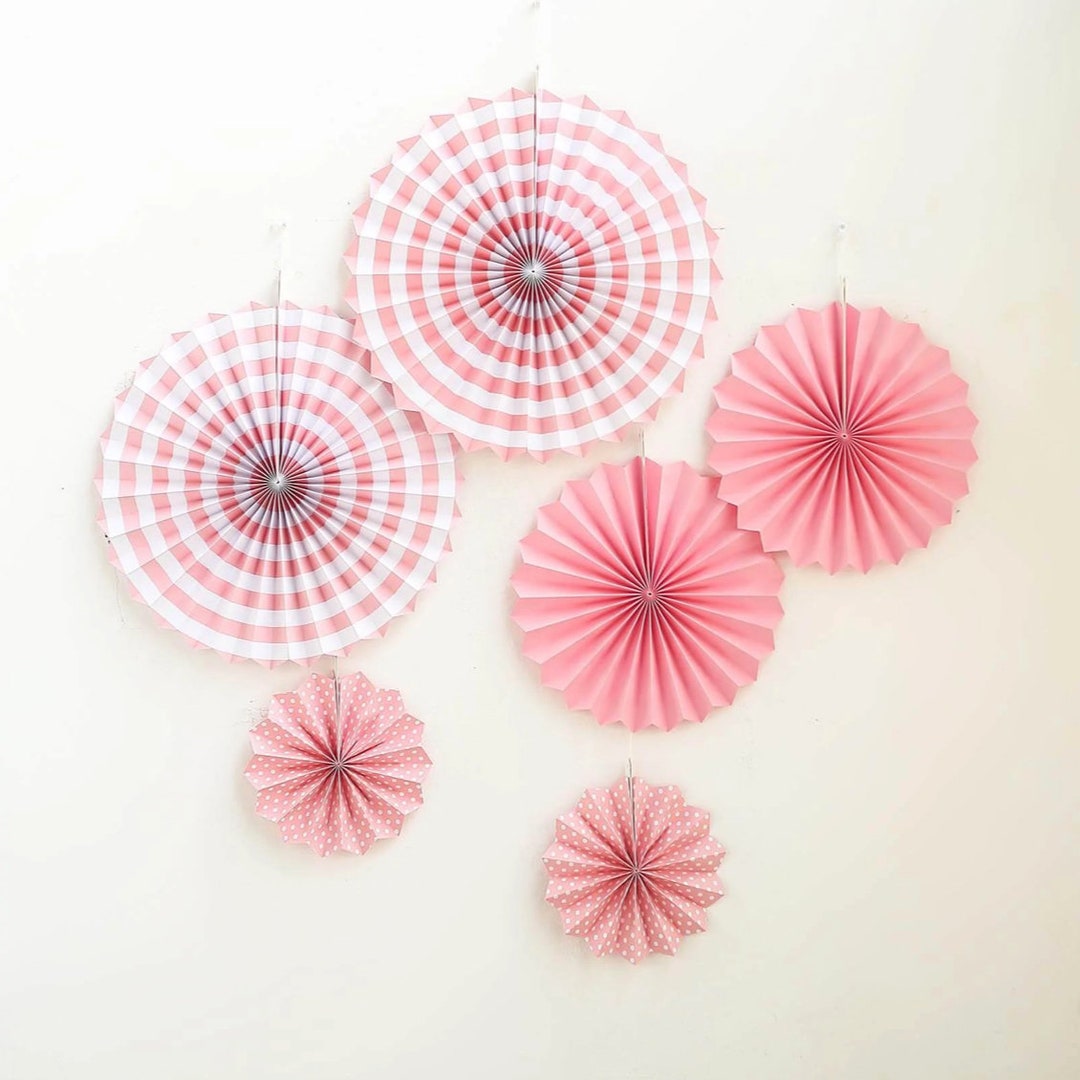 Pink Paper Fan Decor Paper Pinwheels Wall Hanging Decorations Party ...