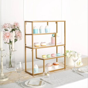 18X22X6 Gold Metal 4-tier Dessert Cupcake Stand, Wall Hanging Shelf ...