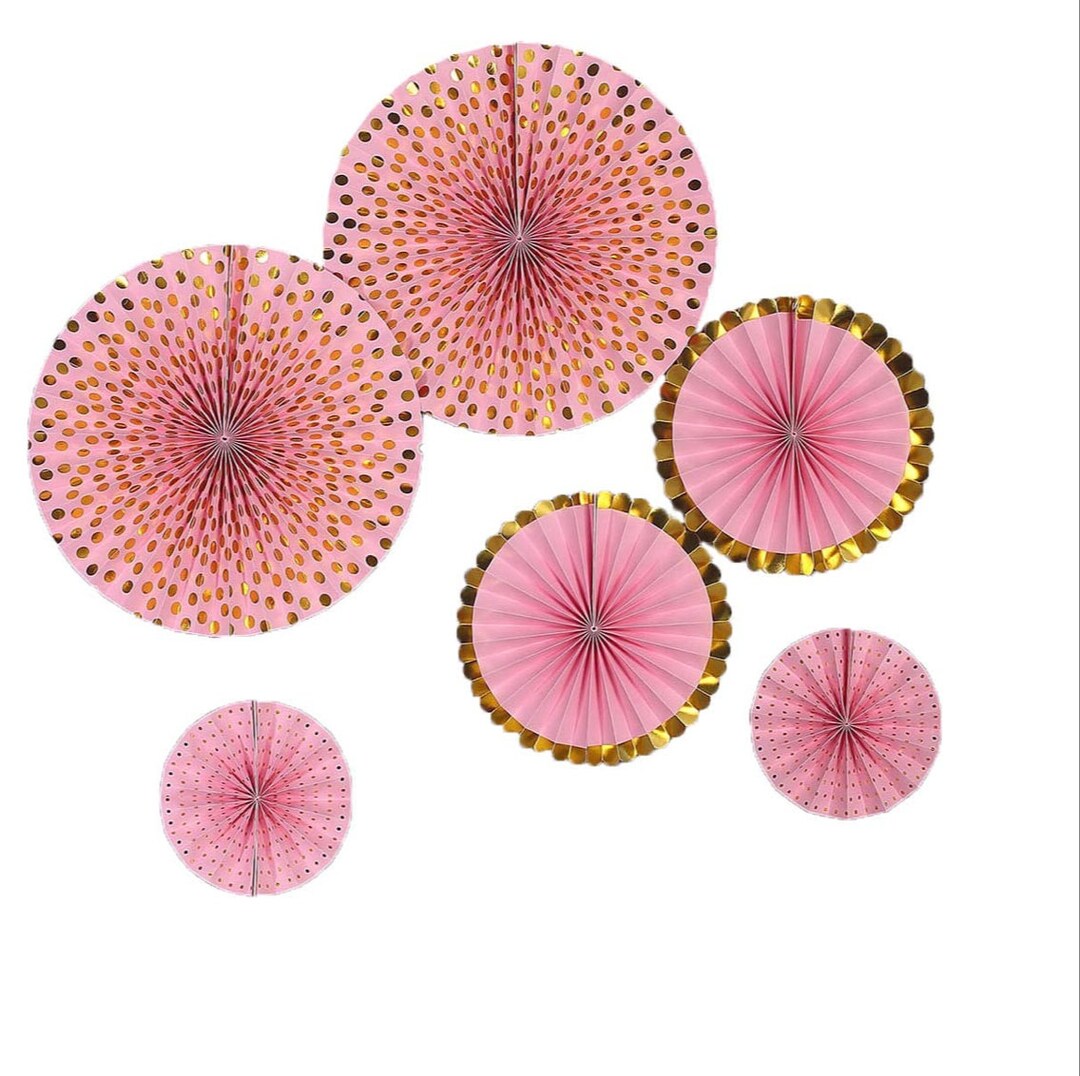 Pink Gold Paper Fan Decor Paper Pinwheels Wall Hanging Decorations ...