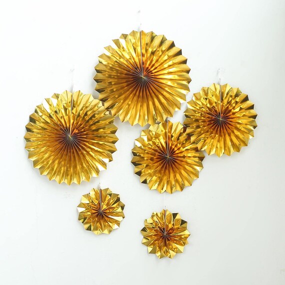 Metallic Gold Paper Fan Decor Paper Pinwheels Wall Hanging - Etsy