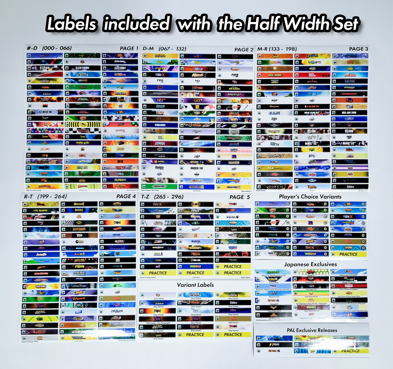 N64 "half Width" End Labels - Entire US Library + Variants + Player's ...