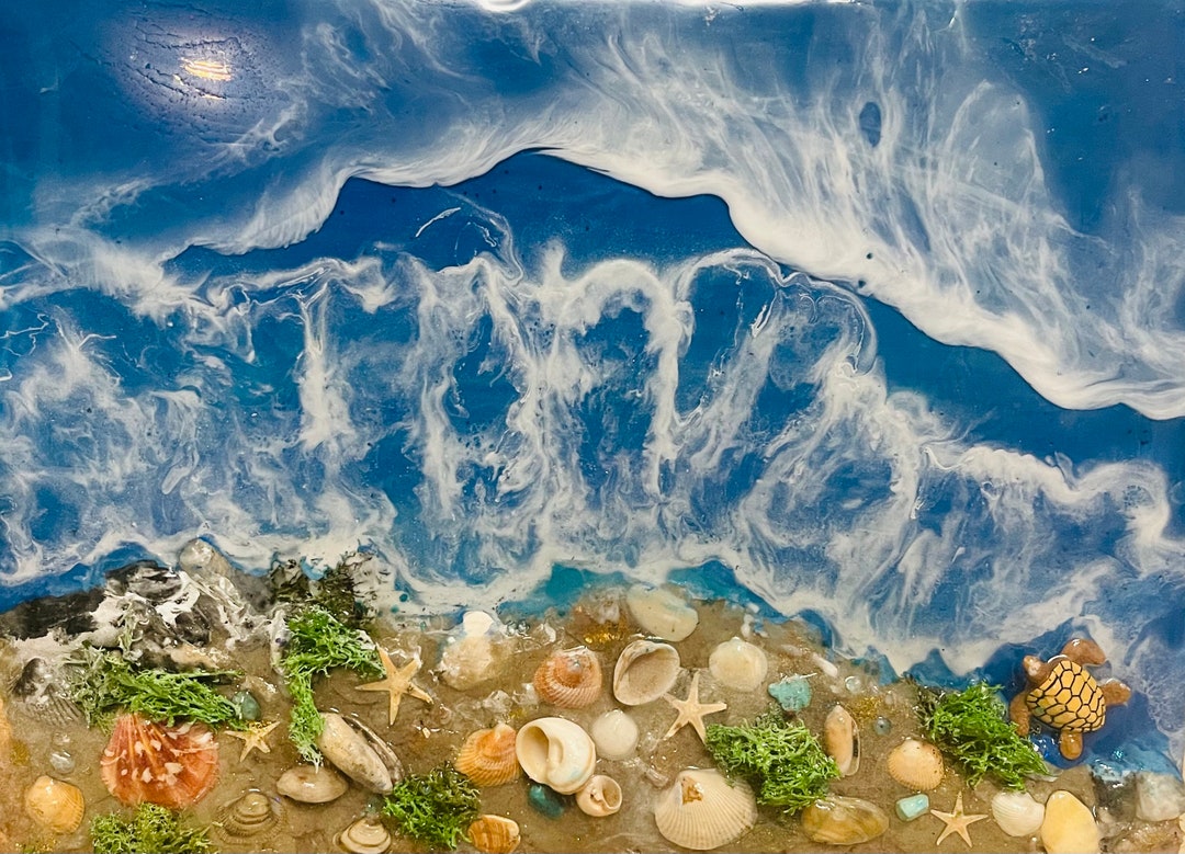 Coastal Design del Mar Beach Resin Art W/genuine Sand & Shells, Turtle ...