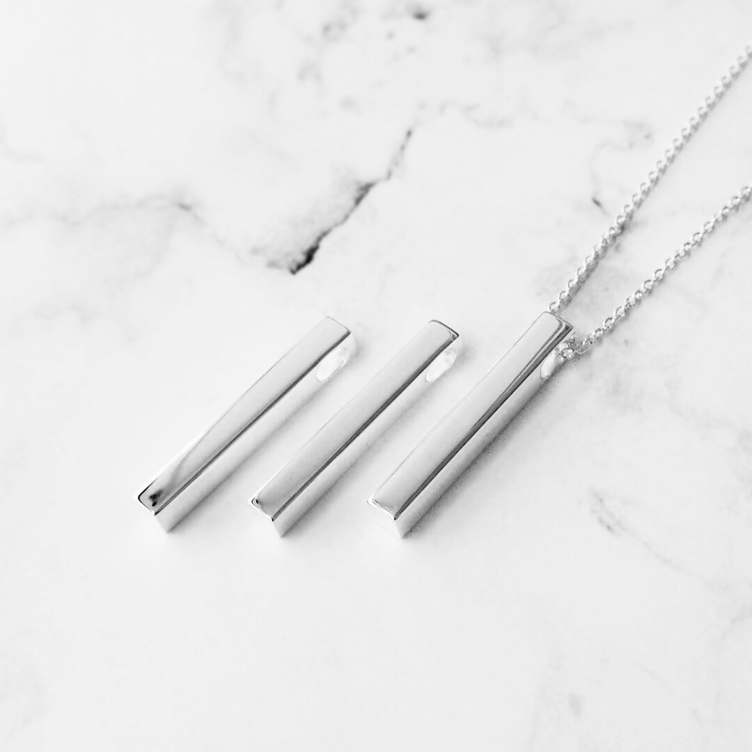 925 Sterling Silver Plain Vertical Bar Pendant Necklace With Italian ...
