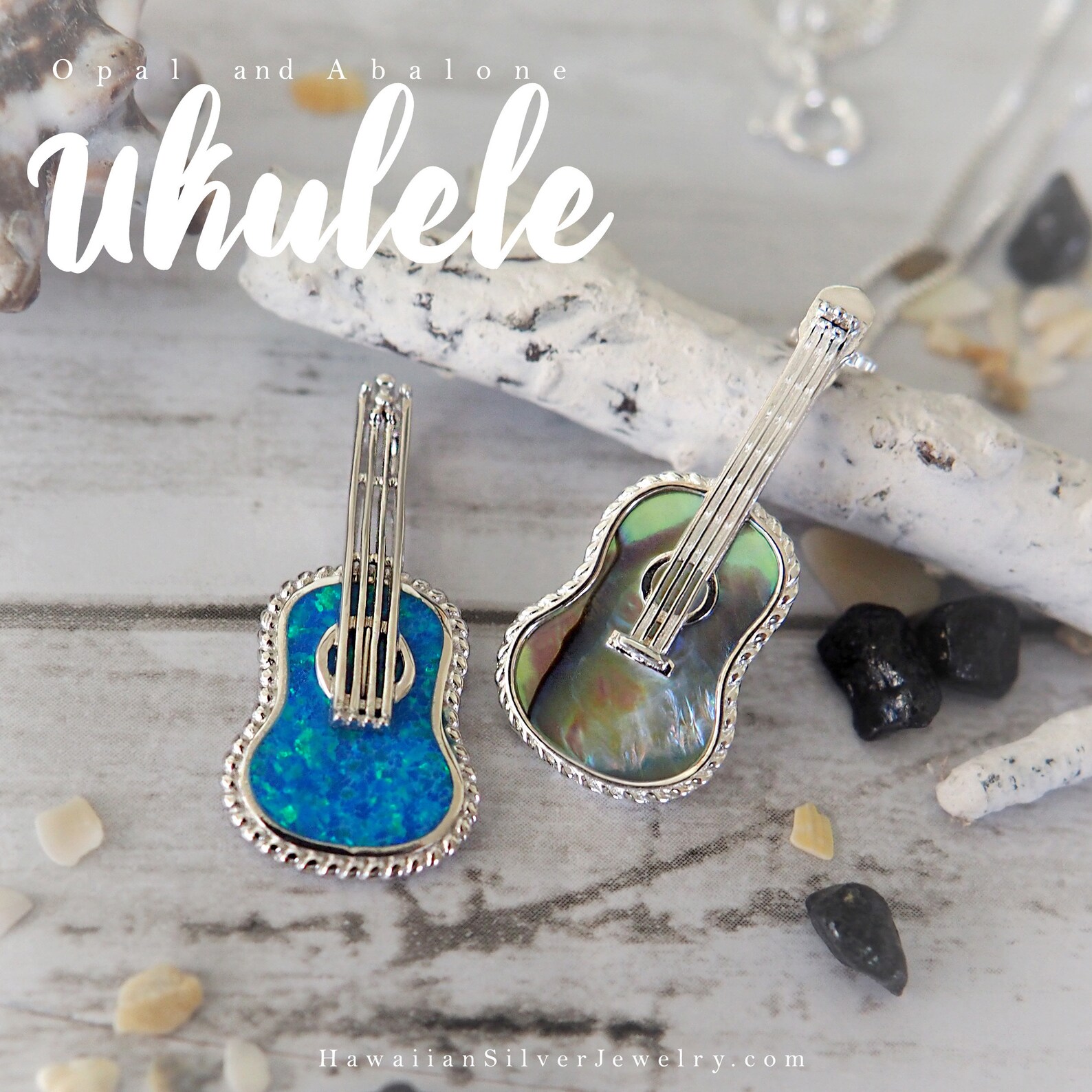 Sterling Silver Abalone Ukulele Pendant Necklace, Hawaiian Jewelry - Etsy