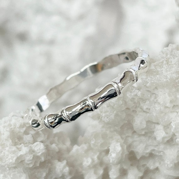 925 Sterling Silver and 14kt Yellow Gold Plated Thin Bamboo Ring Etsy