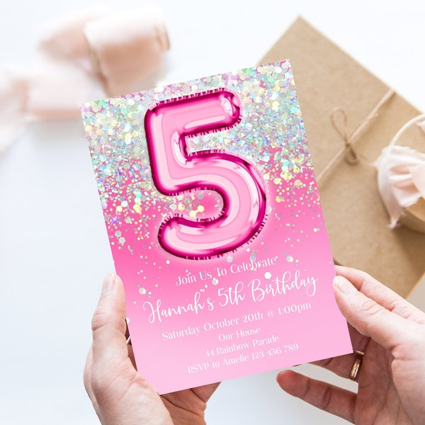 Pink 5th Birthday Invitation - Etsy