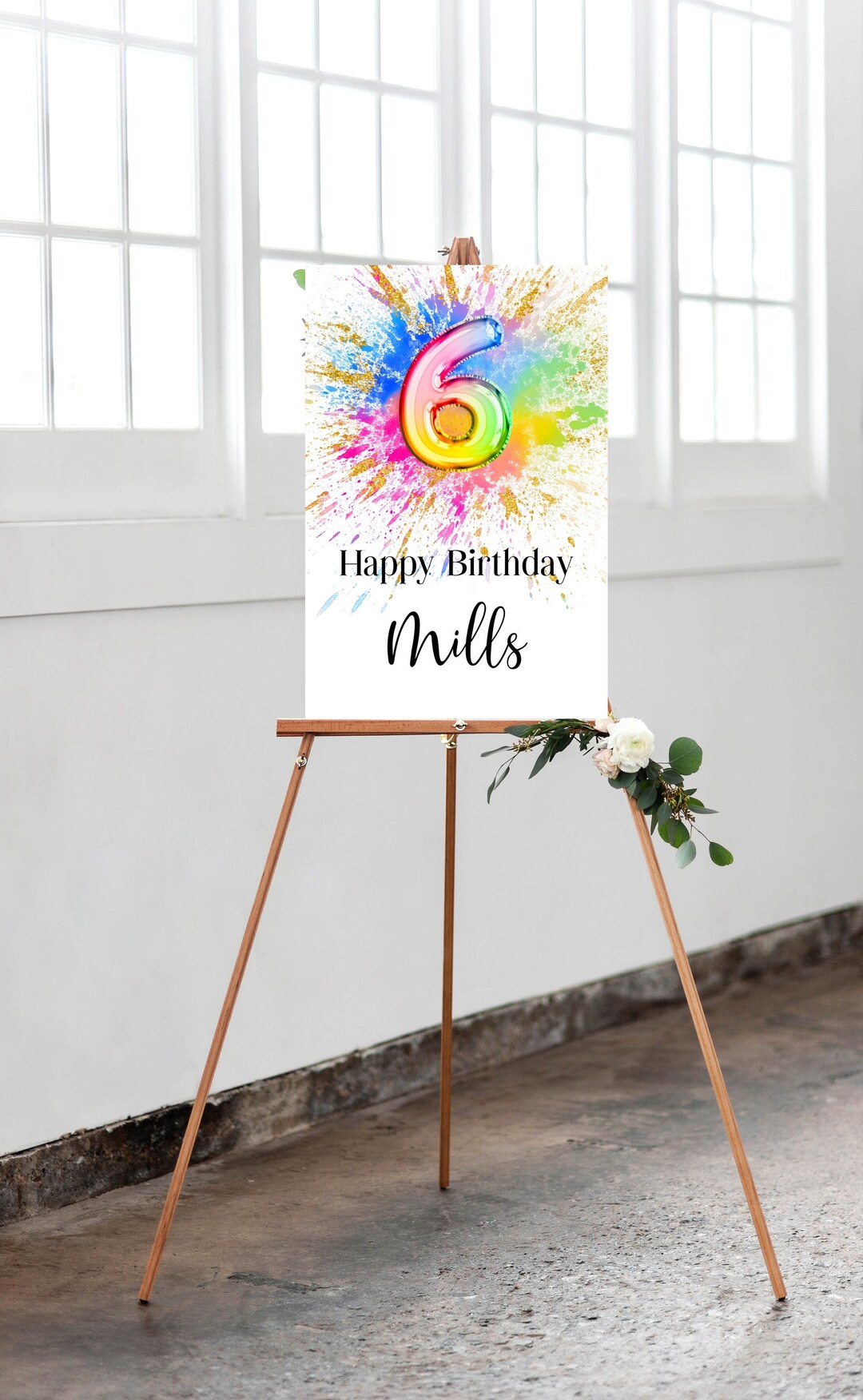 24x36 6th Birthday Happy Birthday Sign Rainbow Paint Splash Colorful ...