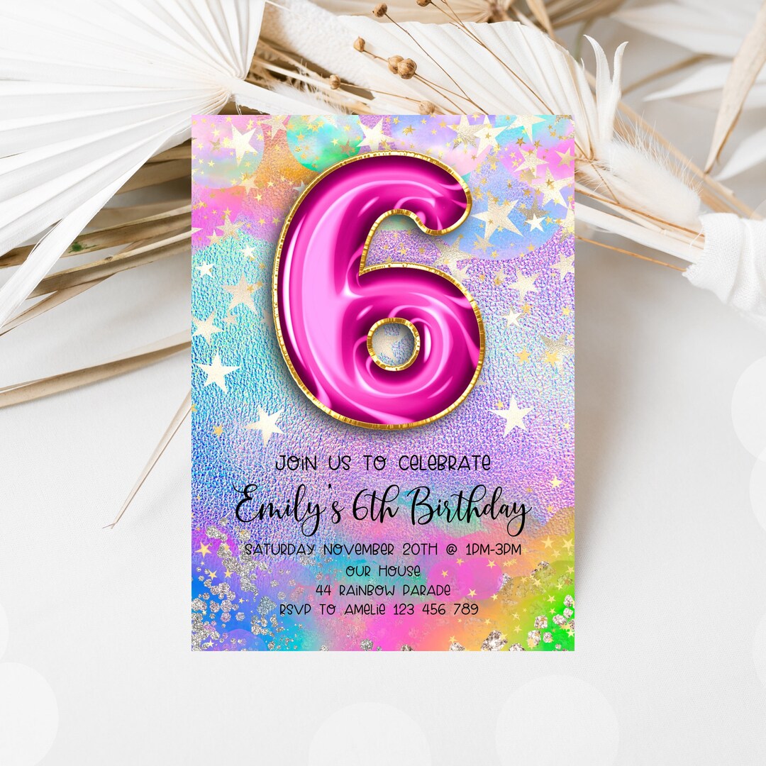 Pink 6th Birthday Invitation Editable Purple Birthday Invitation, Hot ...