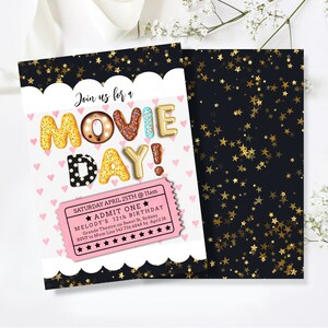 Editable Movie DAY Birthday Invitation Girl, Matinee Movie Ticket ...