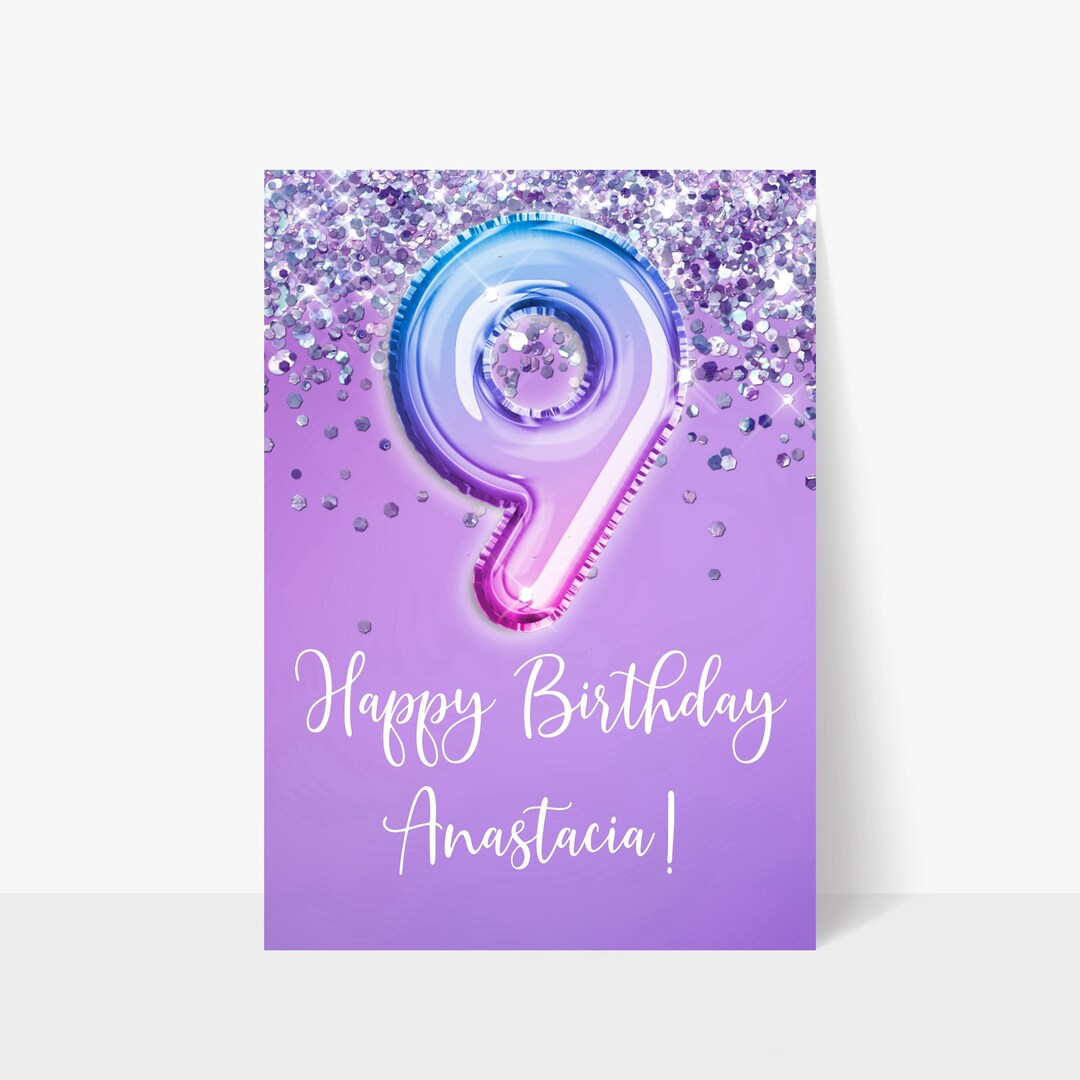 A4 Happy Birthday Sign 9th Birthday Party Sign, Purple Glitter Ombre ...