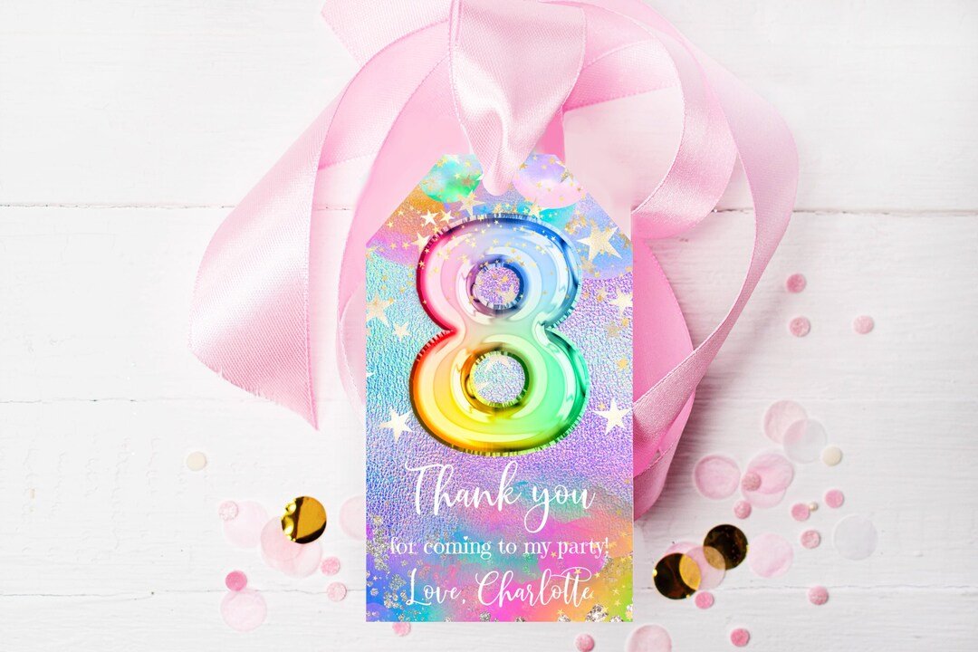 8th Birthday Printable Favor Tag, Stars Rainbow Birthday Party Gift ...