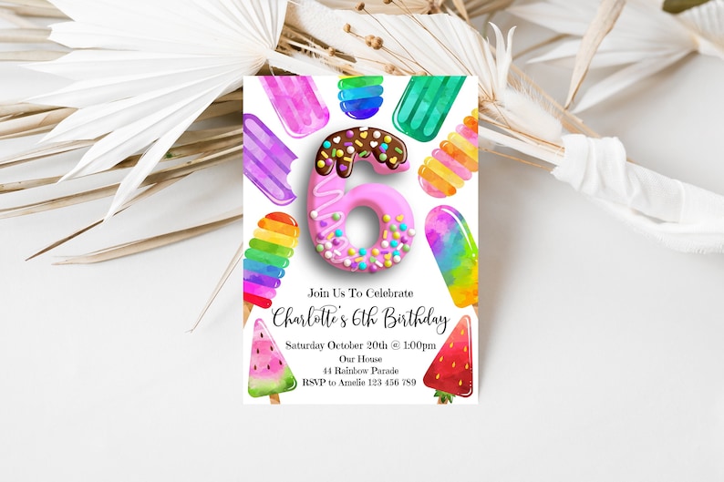 6th Birthday Invitation Editable Candy Chocolate Sprinkles - Etsy