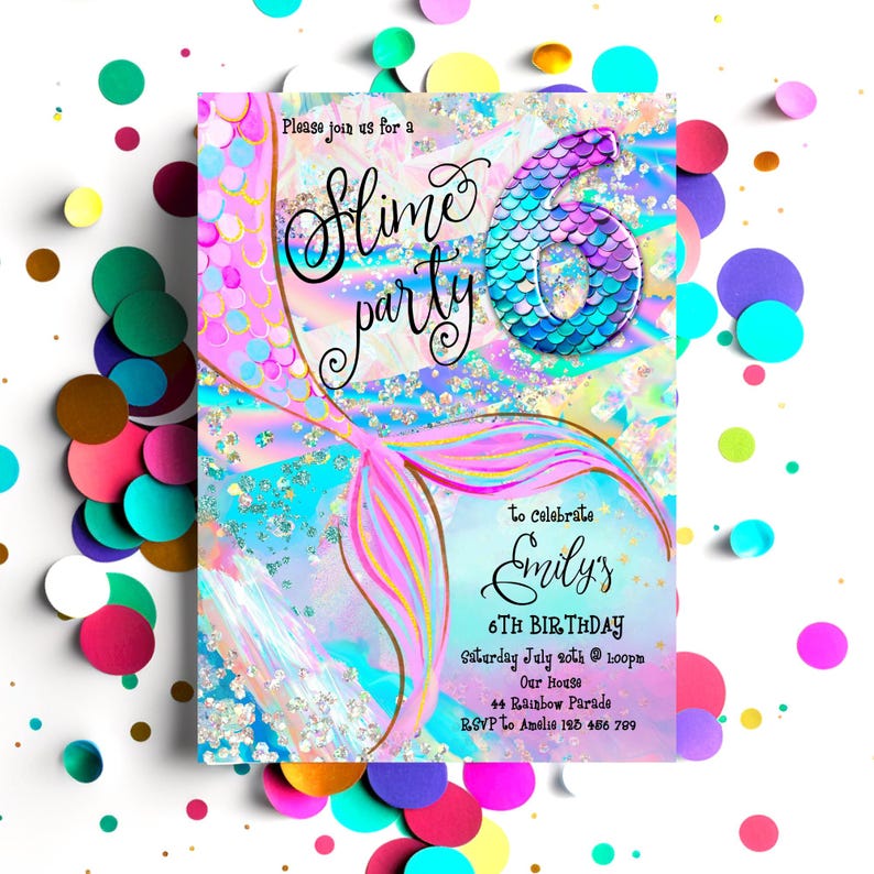 Slime Party Invitation, 6th Birthday Mermaid Invitation, Under the Sea ...