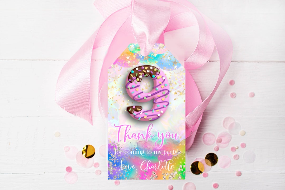 9th Birthday Printable Favor Tag, Stars Rainbow Birthday Party Gift ...