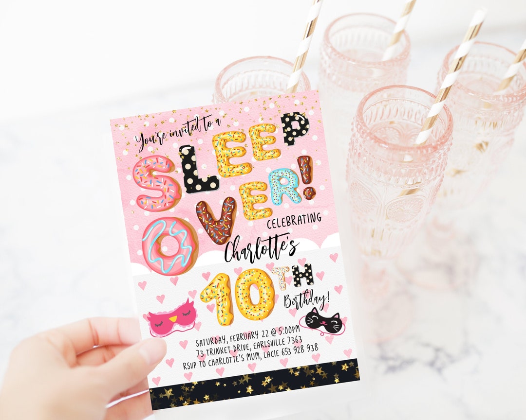 Editable Sleepover Party Invitation Girl, Donut Sleepover Invites ...