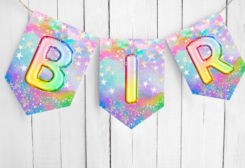 Printable Happy Birthday Banner Pink Purple Clouds Stars - Etsy