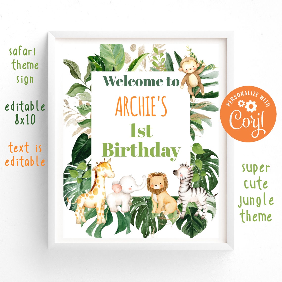EDITABLE 8x10 Welcome Sign Jungle Safari First Birthday | Etsy