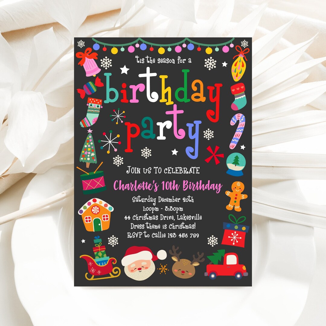 Christmas Birthday Party Invitation Editable Fun Xmas Invite - Etsy