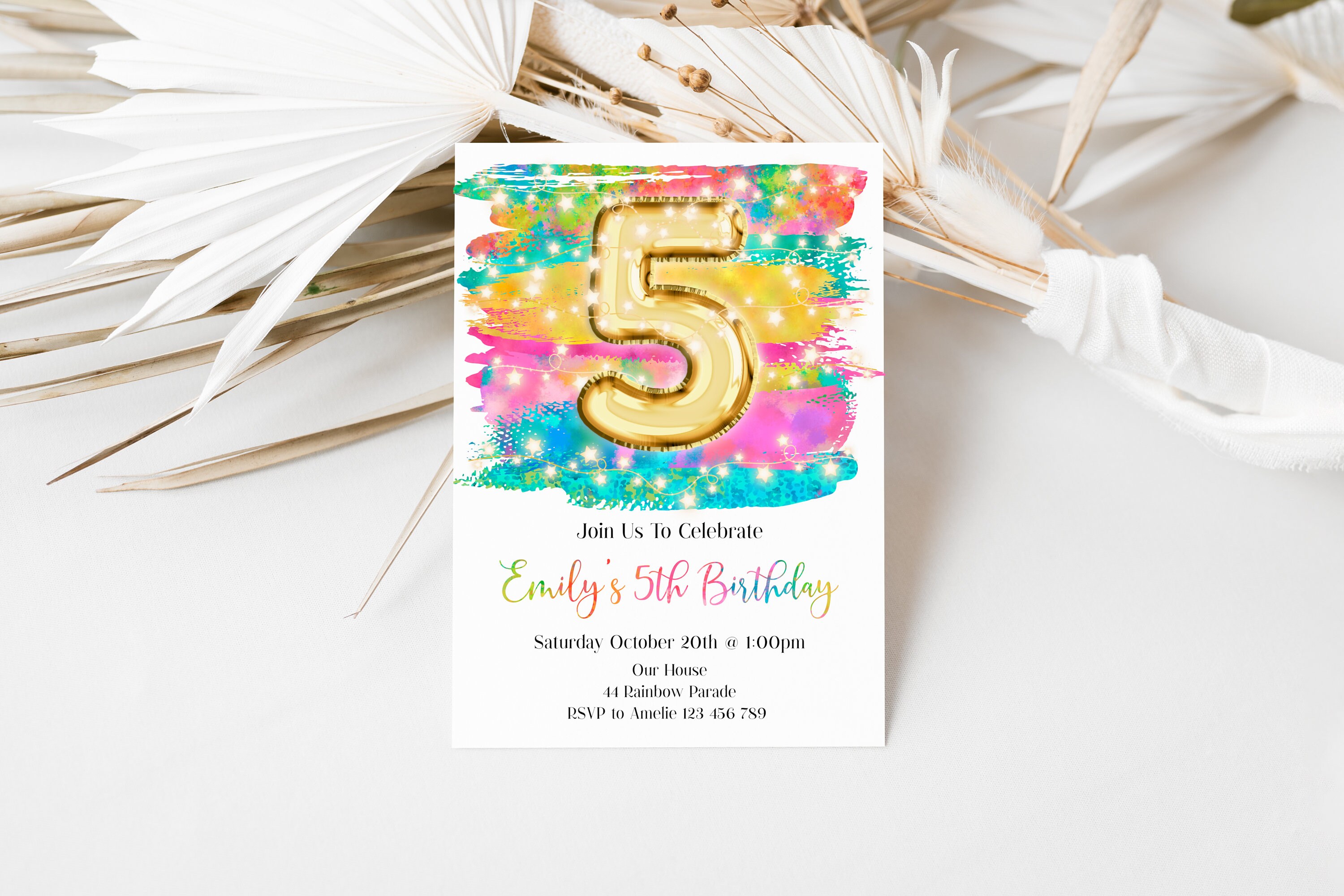 5th Birthday Invitation Editable Pink Fairy Lights Birthday - Etsy