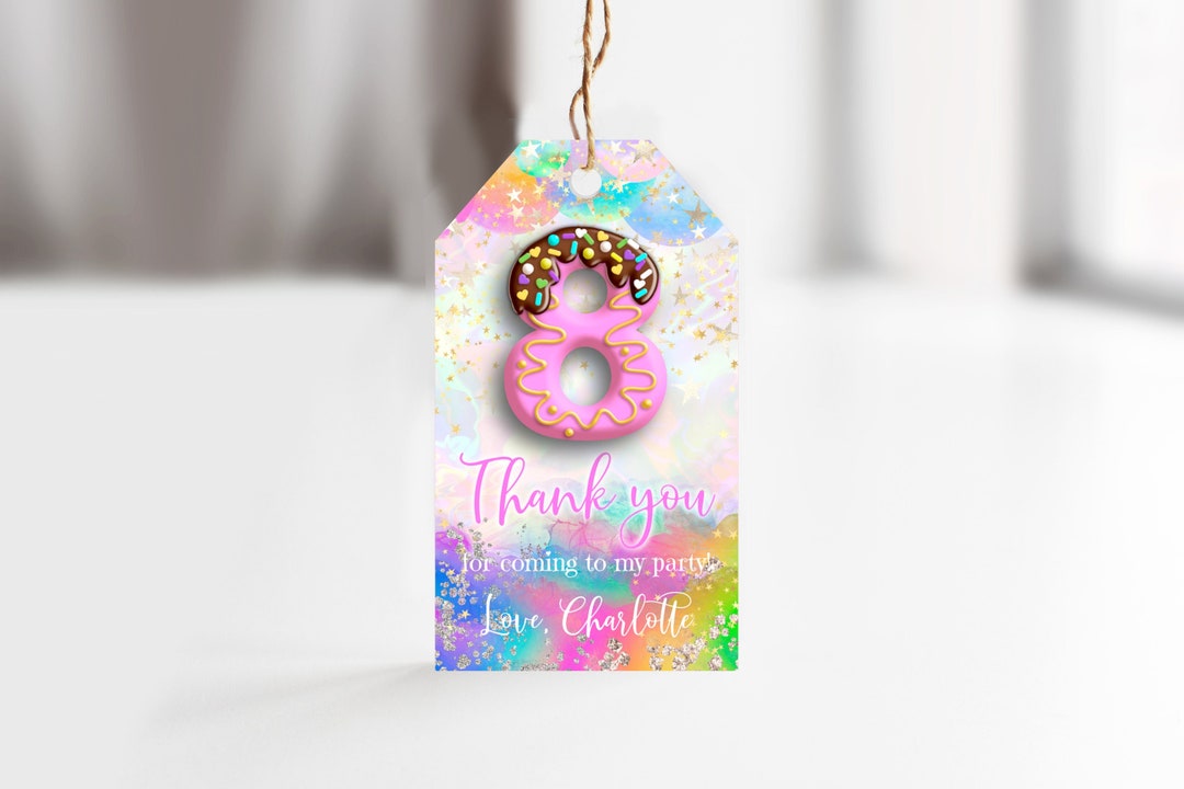 8th Birthday Printable Favor Tag, Stars Rainbow Birthday Party Gift ...