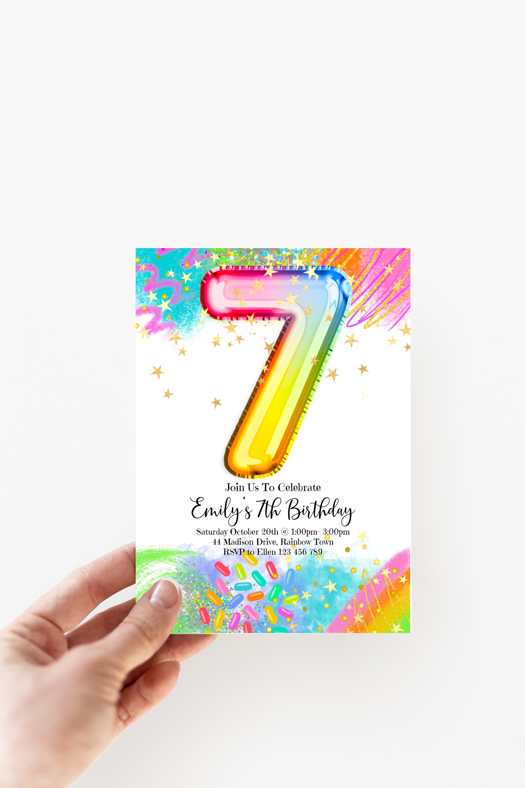 7th Birthday Invitation Editable Candy Party Multicolor Pink | Etsy