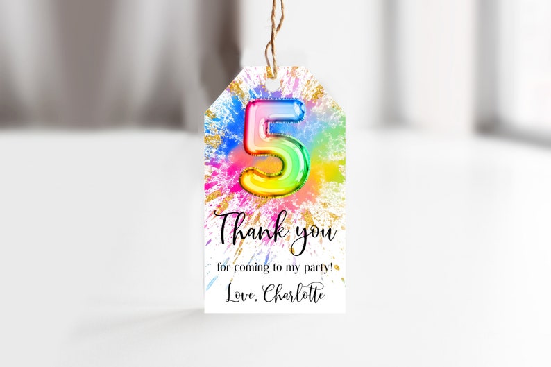 5th Birthday Printable Favor Tag Rainbow Paint Splash - Etsy
