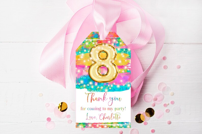 8th Birthday Printable Favor Tag Pink Rainbow Fairy Lights - Etsy