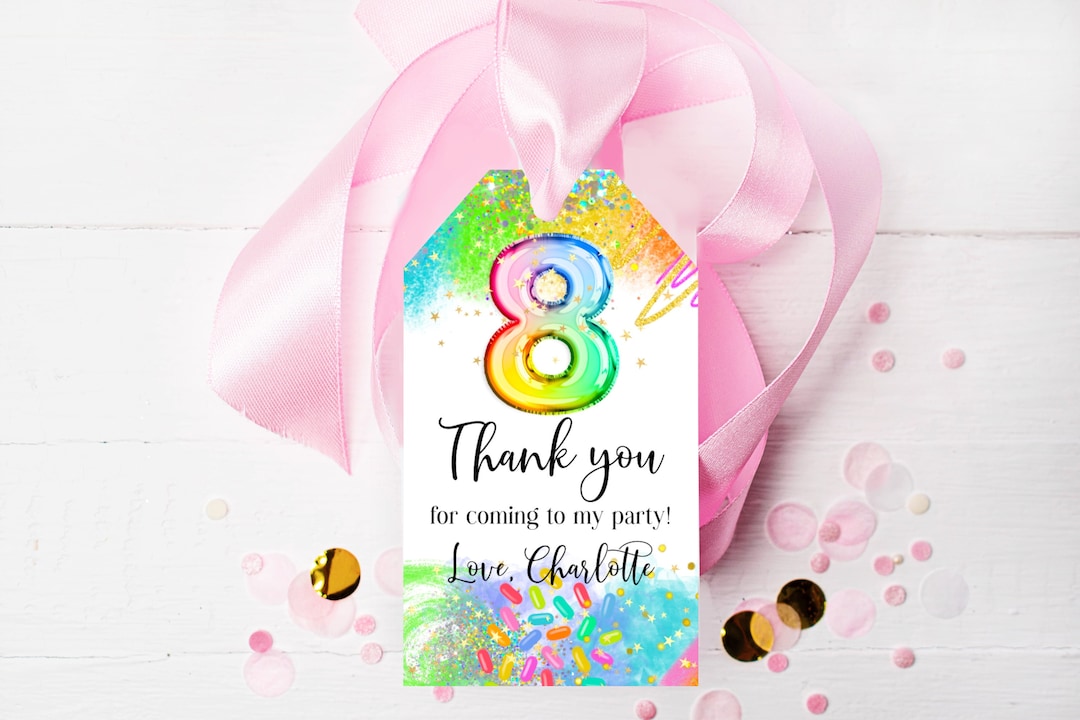 8th Birthday Printable Favor Tag, Rainbow Gift Tag - Etsy