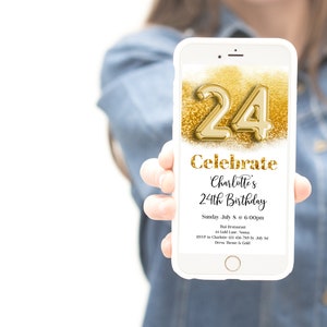 Editable 24th Birthday Gold Ombre Evite Electronic Invitation, Gold ...