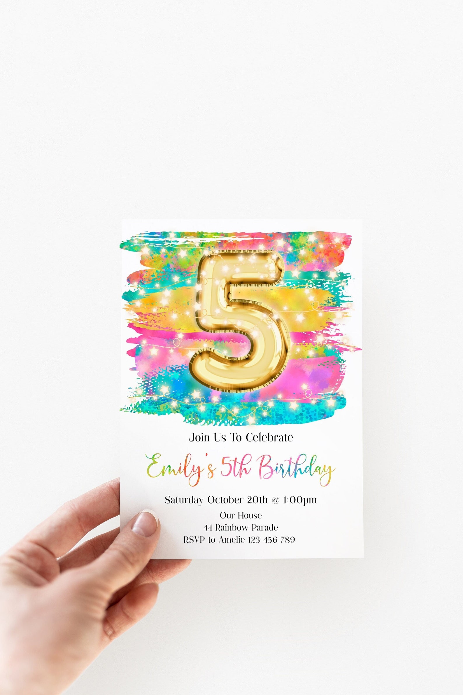 5th Birthday Invitation Editable Pink Fairy Lights Birthday - Etsy