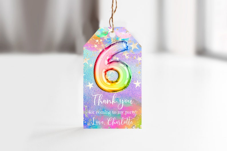 6th Birthday Printable Favor Tag, Stars Rainbow Birthday Party Gift ...