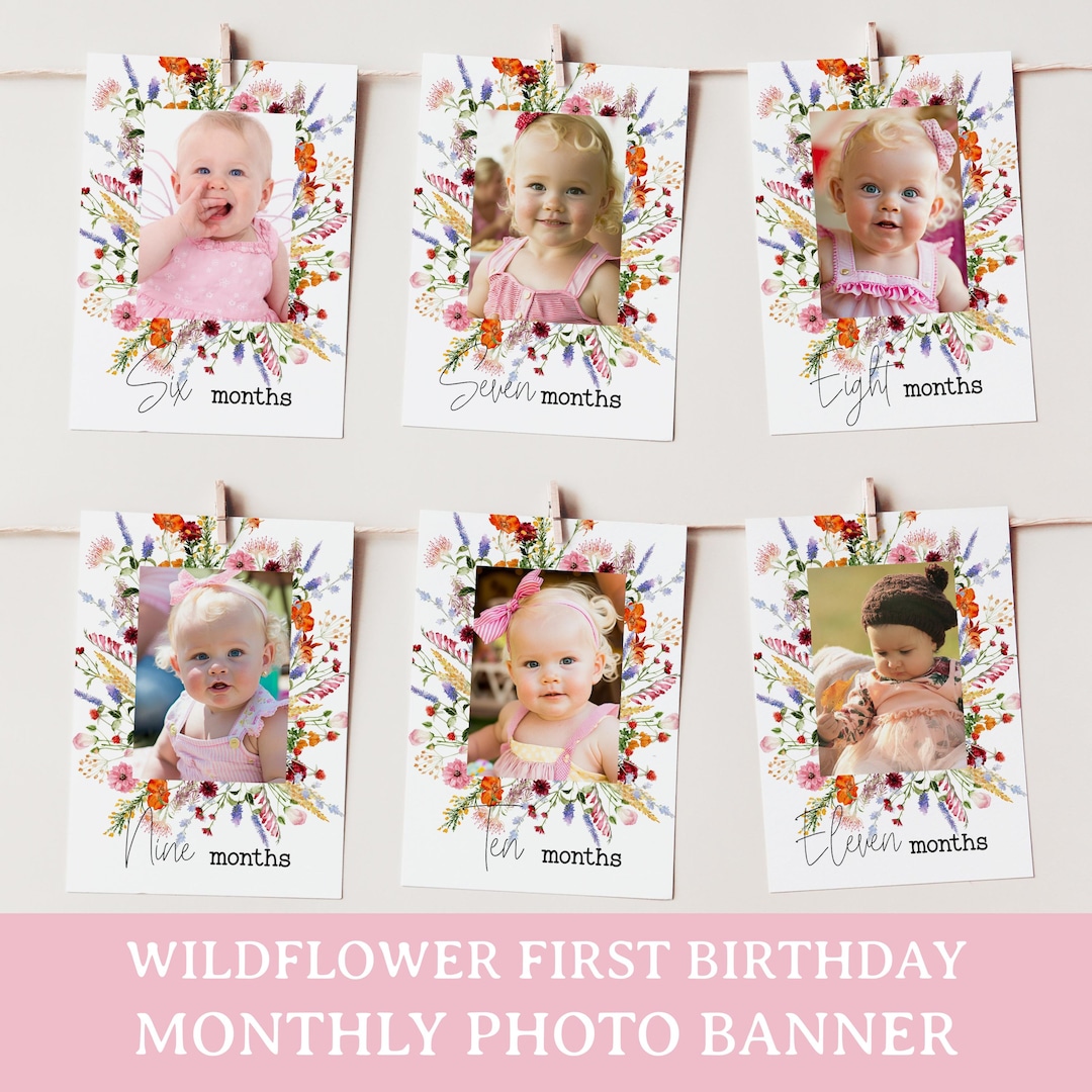 Wildflower Birthday Monthly Photo Banner, Printable Wildflower Banner ...