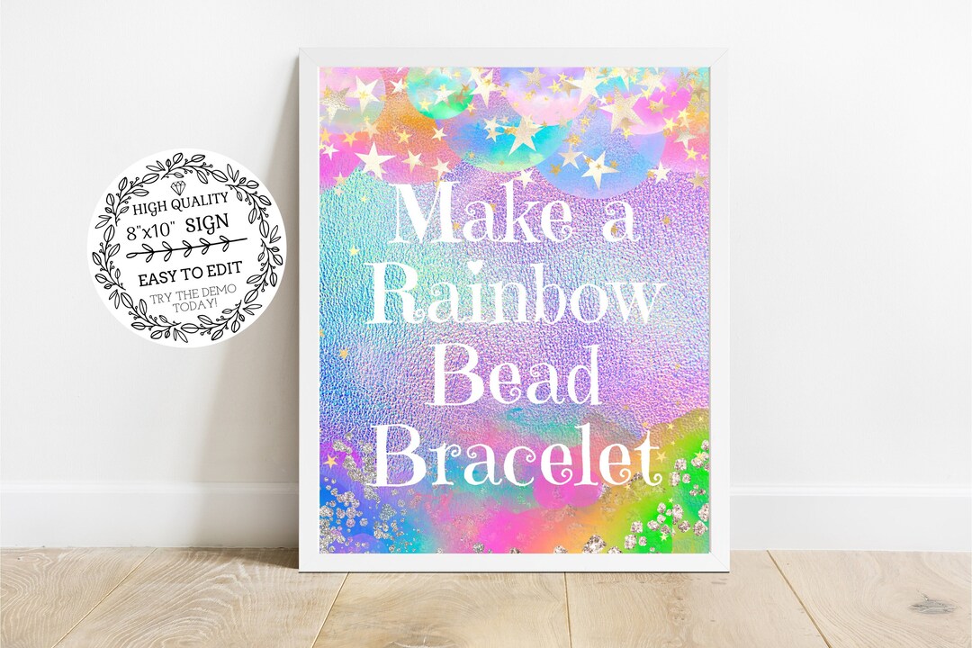 8x10 Editable Sign, Birthday Party Activity Sign Rainbow Holographic ...
