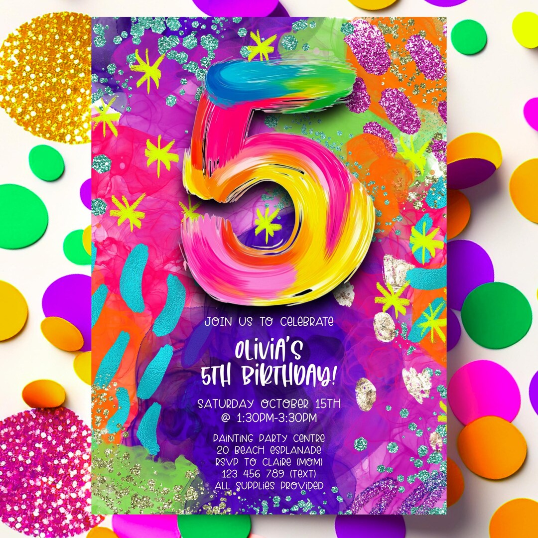 5th Birthday Invitation, 5th Printable Editable Invite, Painting Party ...