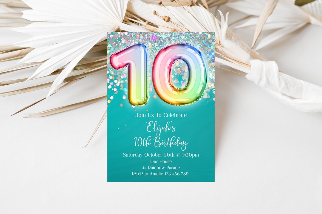 10th-birthday-invitation-editable-teal-glitter-birthday-etsy