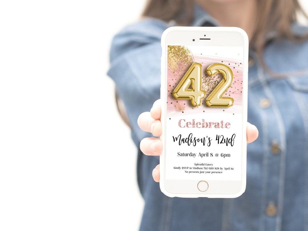 Editable 42nd Birthday Evite Electronic Invitation, Gold Blush Pink ...