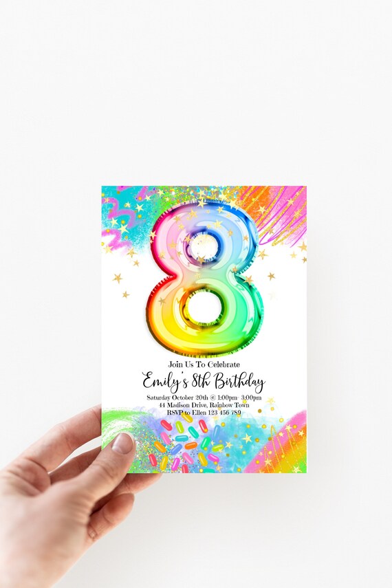 8th Birthday Invitation Editable Candy Party Multicolor Pink | Etsy