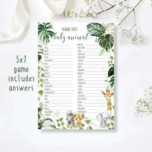 Baby Shower Games Baby Animals Name Game Jungle Theme Baby - Etsy